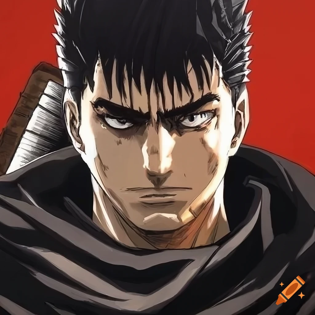 Detailed manga portrait of guts from berserk with intense expression on ...