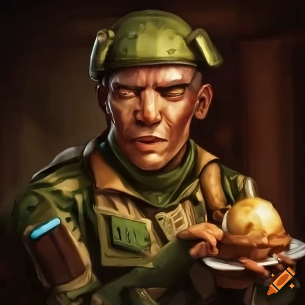 Soldier eating on Craiyon