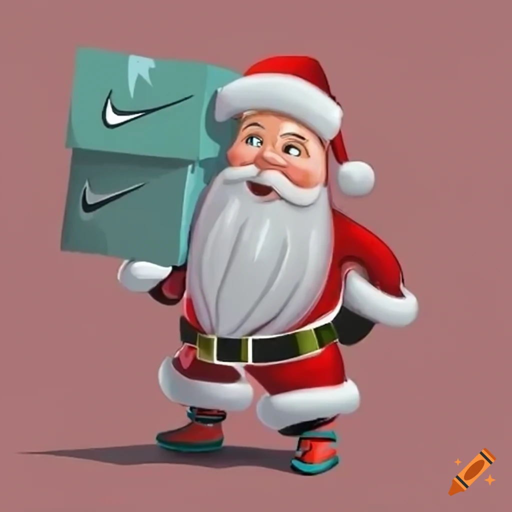 Cartoon santa with lots of nike shoe boxes on Craiyon