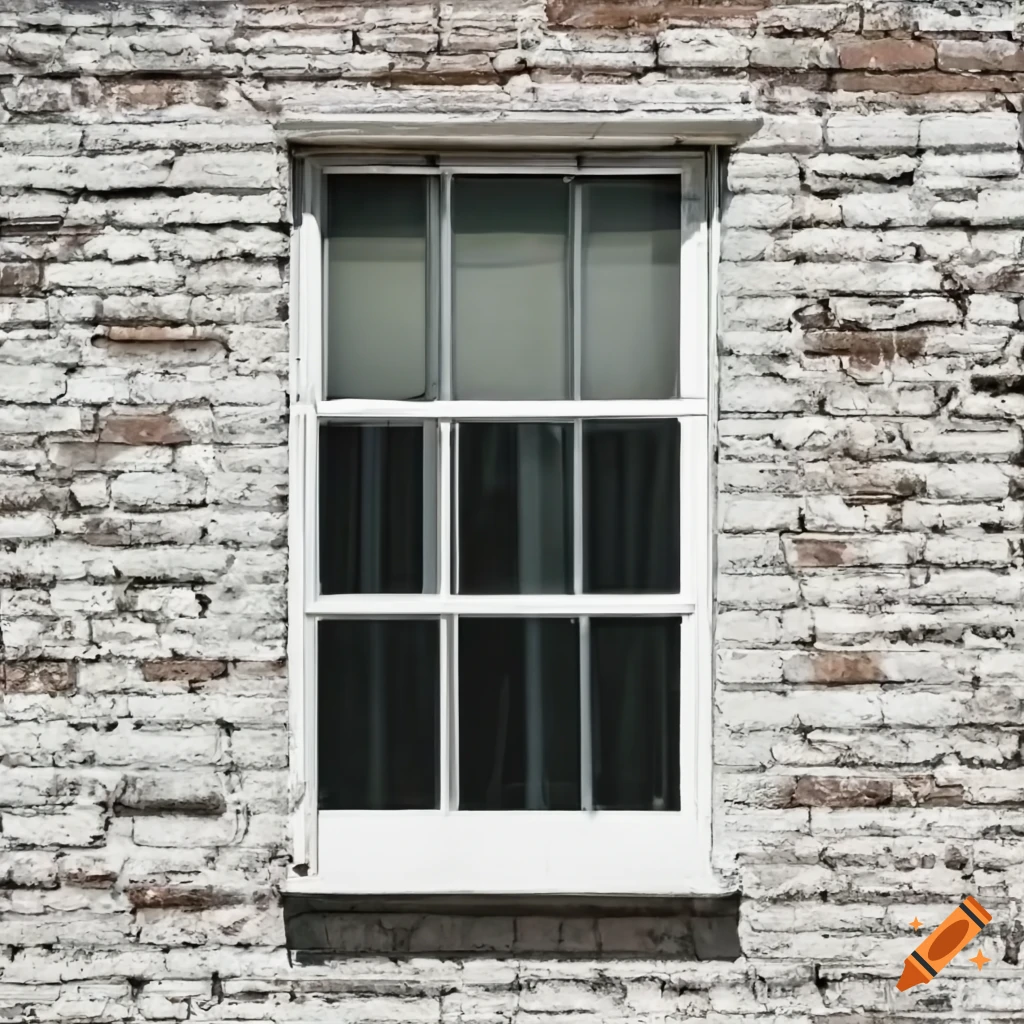 White brick wall with centered window on Craiyon