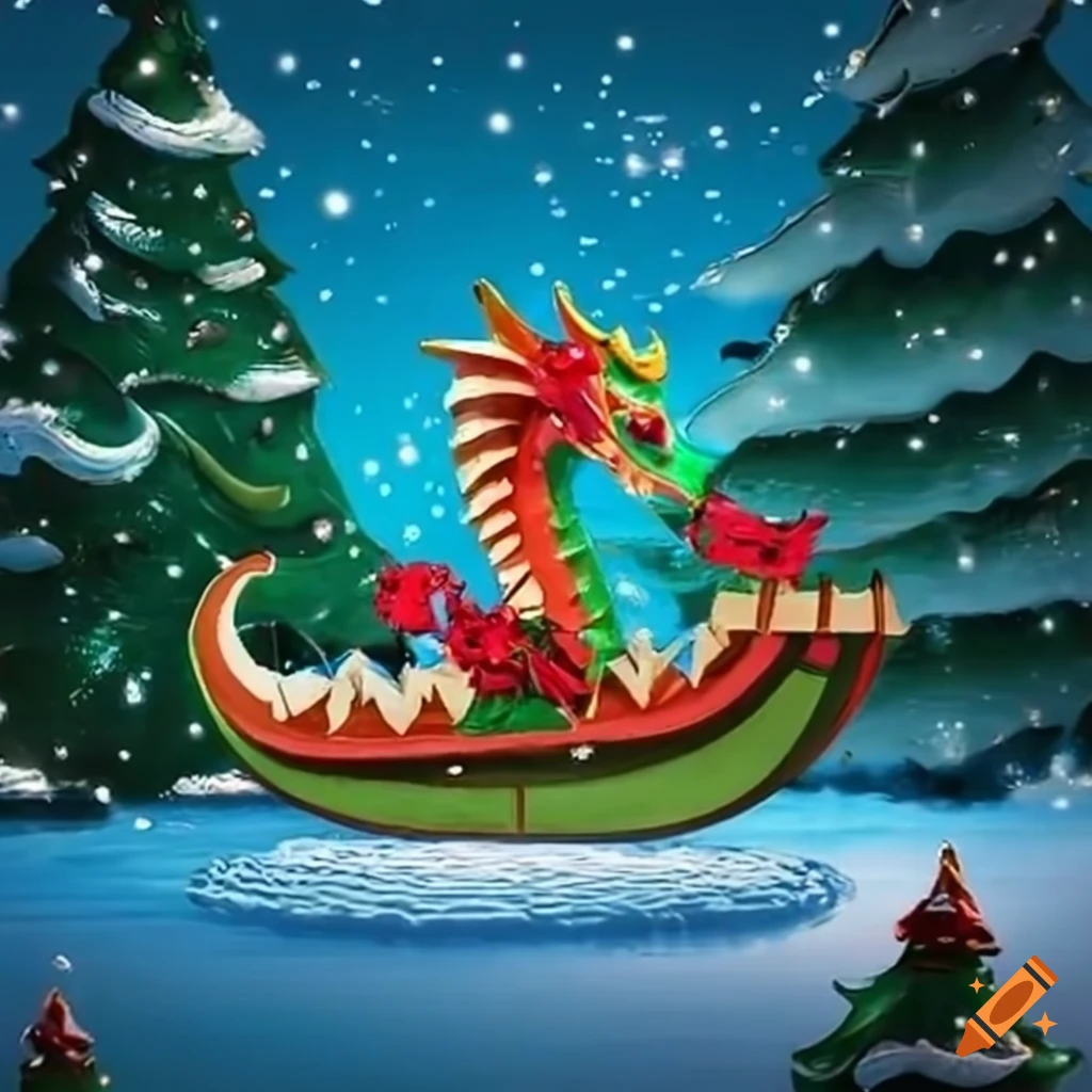 Dragon boat with christmas theme on Craiyon