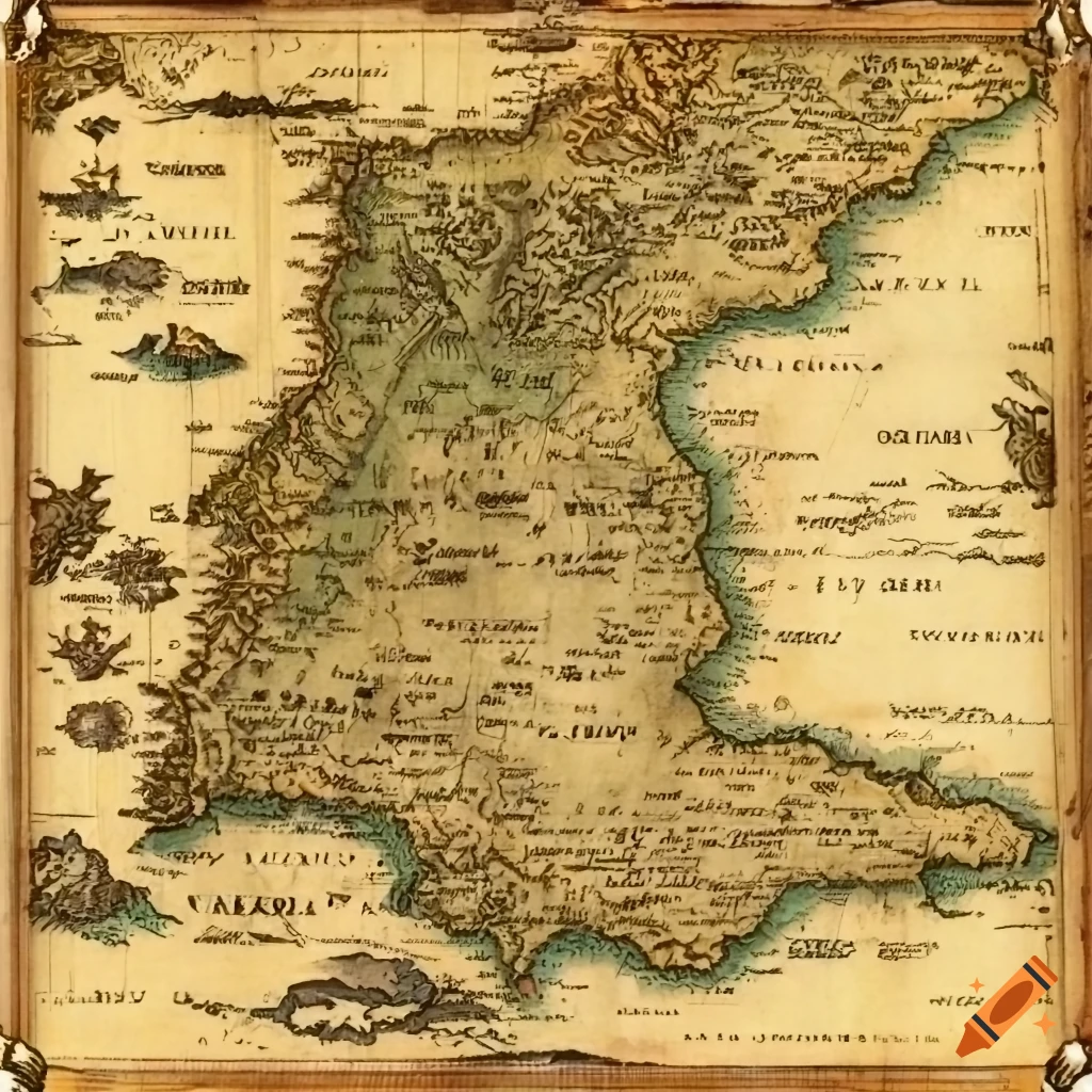 Antique fantasy map illustration on Craiyon