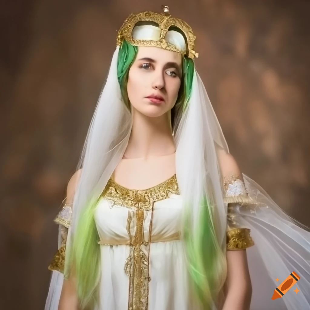 Lady palutena in a green and gold roman orthodox dress with fairy wings ...