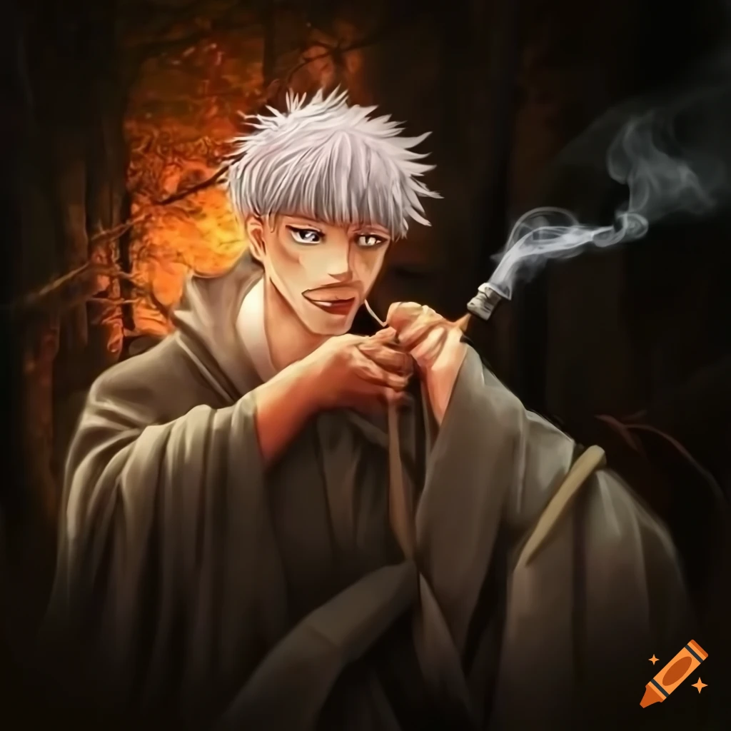 Saturo gojo and gandalf smoking in a forest in photo-realistic style on ...