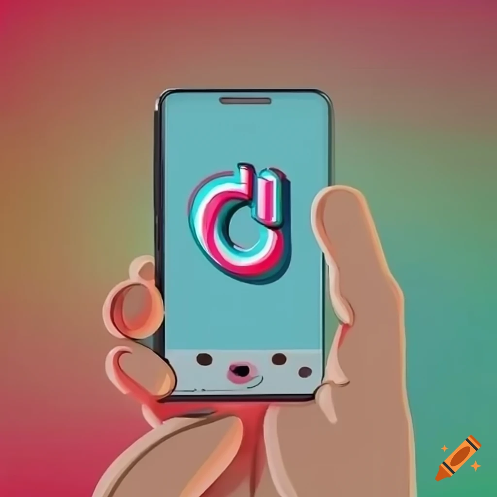 Cartoon hand scrolling on phone with bright colors on Craiyon