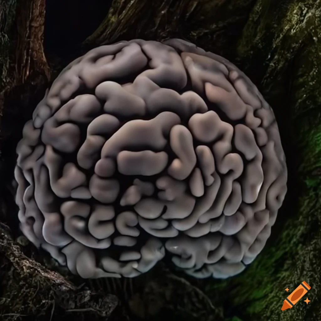 Metallic brain-shaped fungi in a mysterious woodland environment on Craiyon