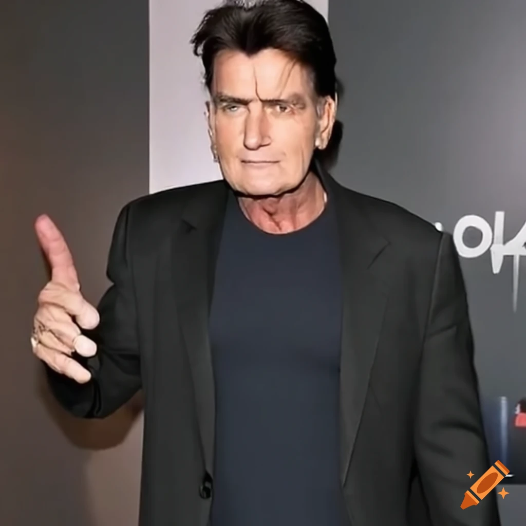 Celebrity charlie sheen in a gesture with one hand around his neck and ...