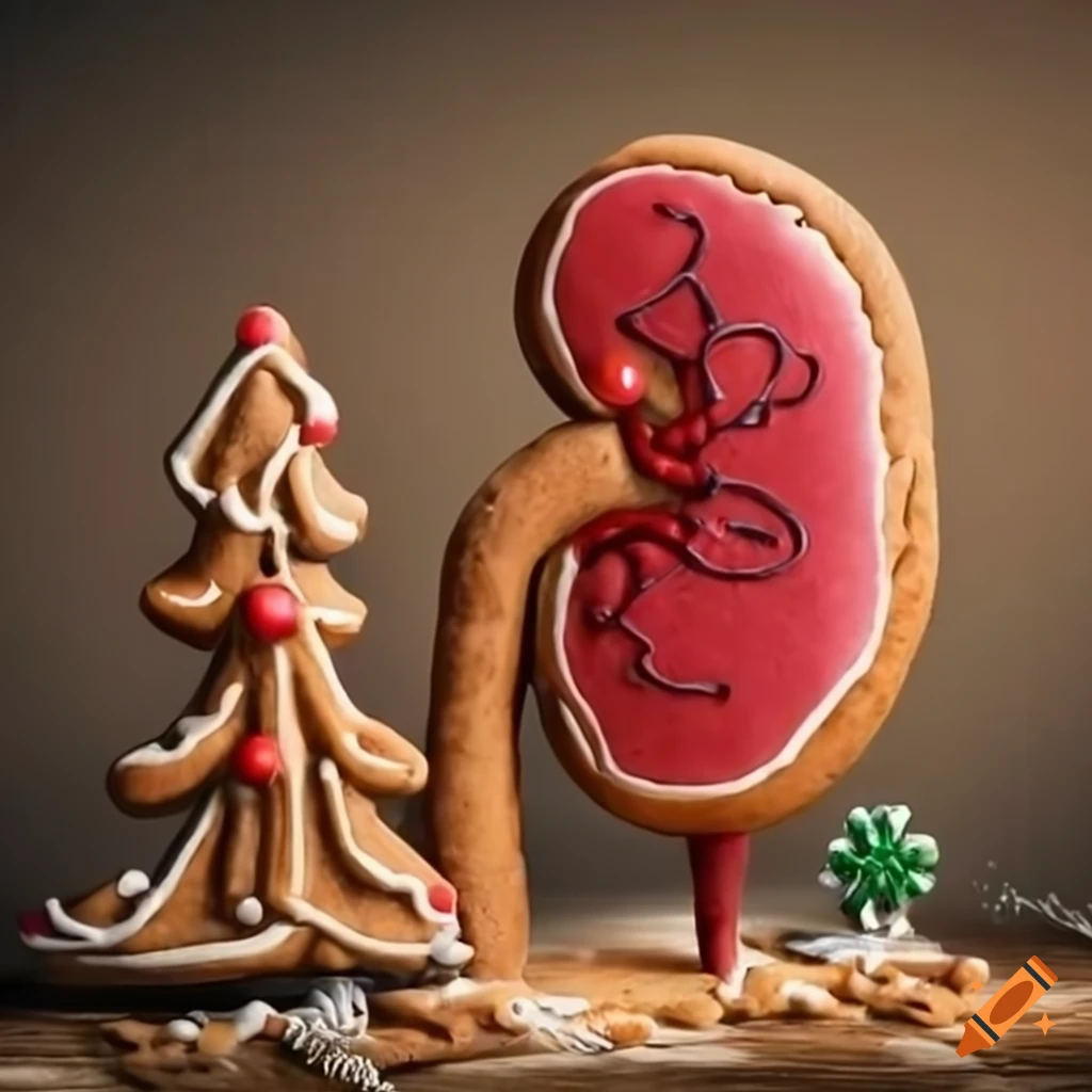 Human kidney made of gingerbread with christmas tree on Craiyon