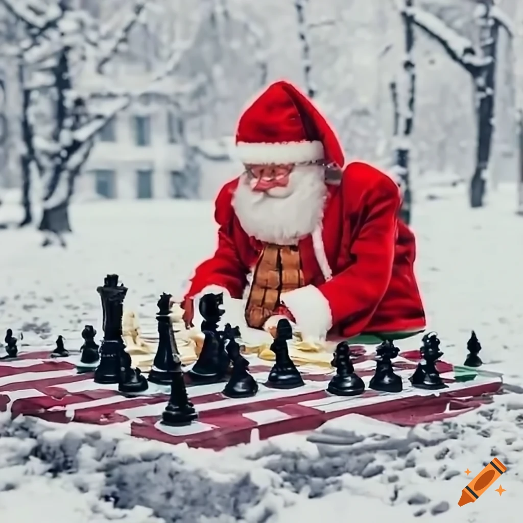 Playing chess with santa in a snowy park on Craiyon
