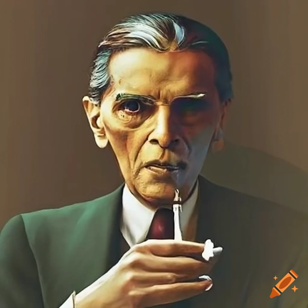 Quaid e Azam holding a cigarette on Craiyon