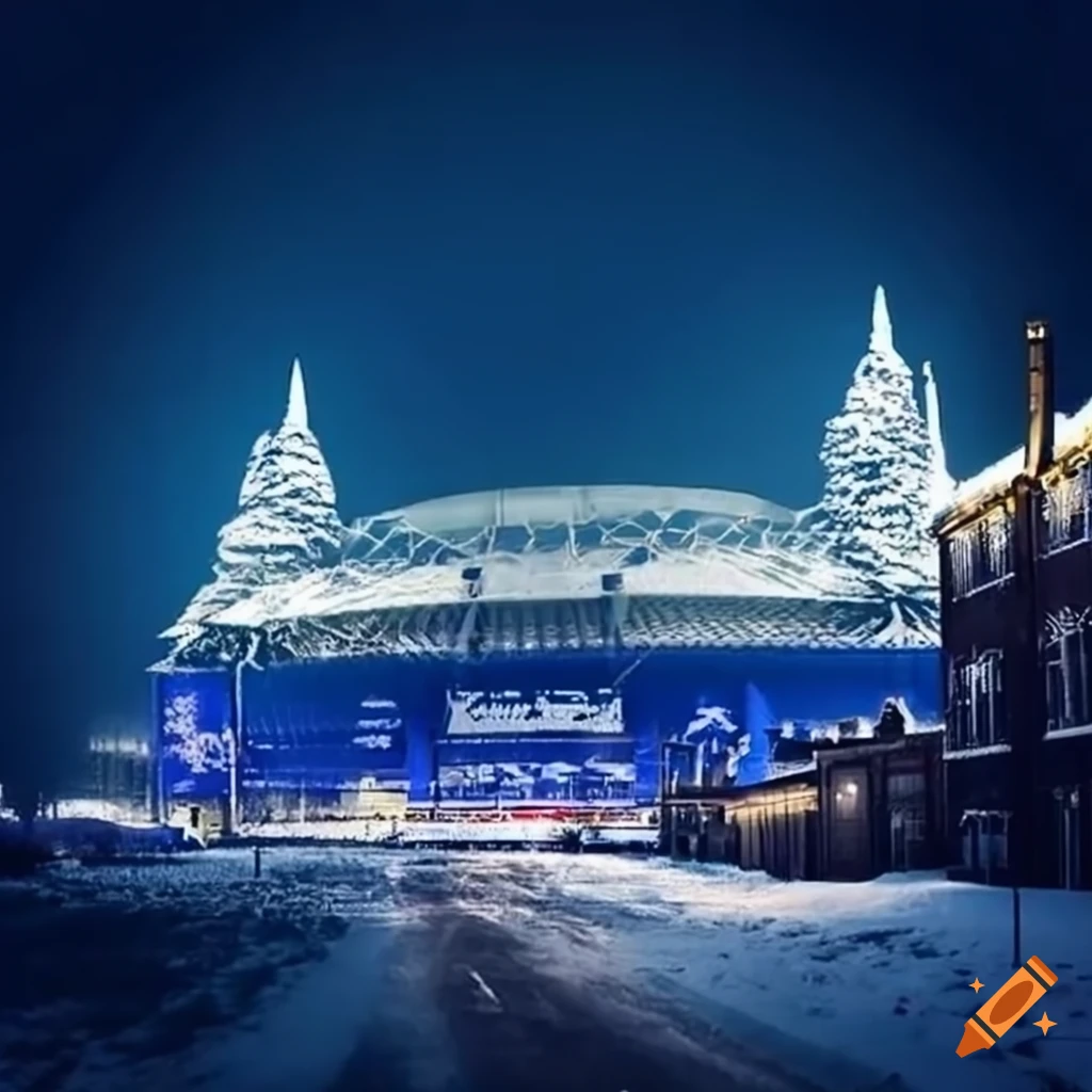 Everton's soccer stadium at night with the iconic liver bird and ...