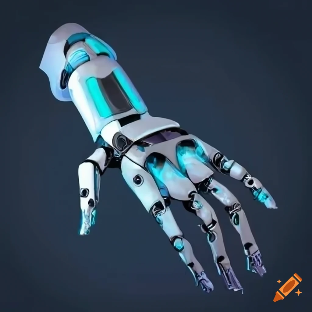 Robotic hand holding a cyberpunk sword on Craiyon