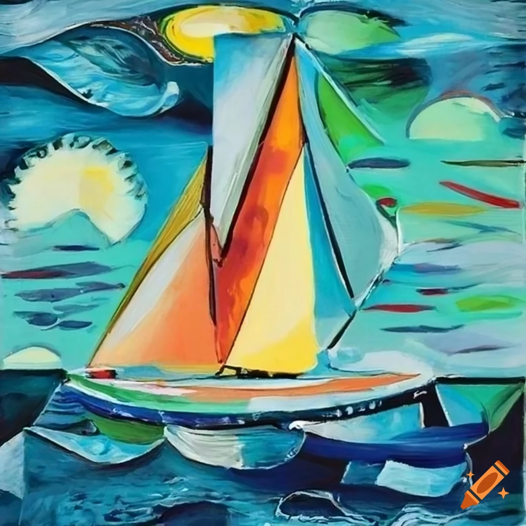 Sailboat on a choppy ocean in the style of pablo picasso on Craiyon