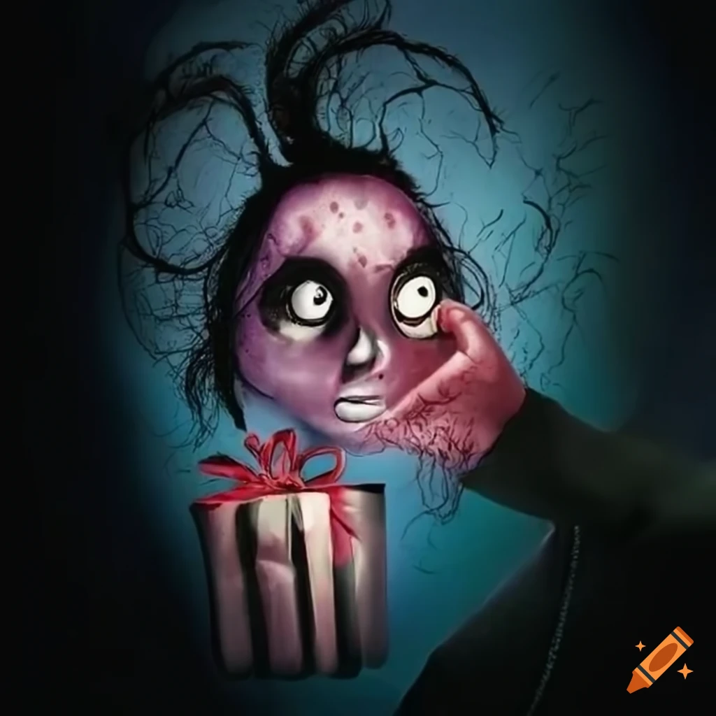 Tim burton style hand presenting a gift on Craiyon