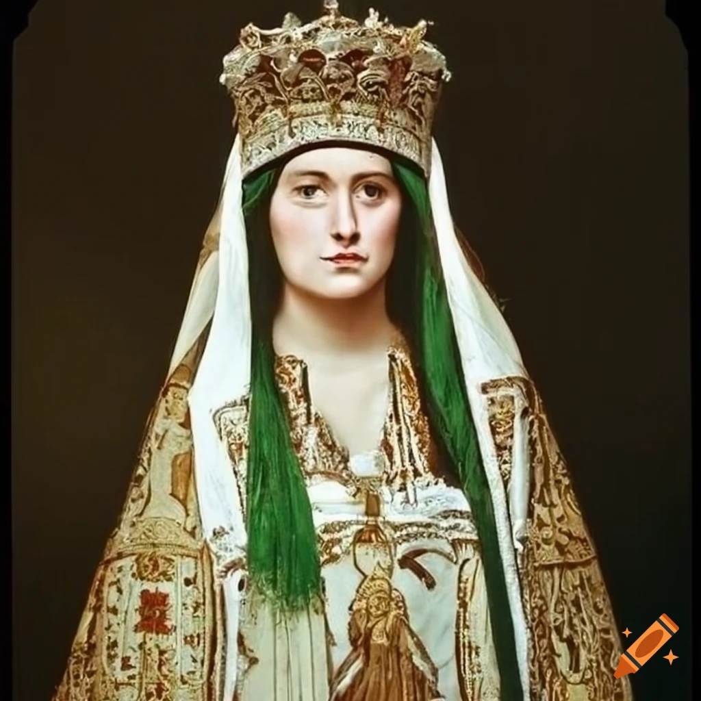 Woman with green hair wearing a white and gold Georgian orthodox dress ...