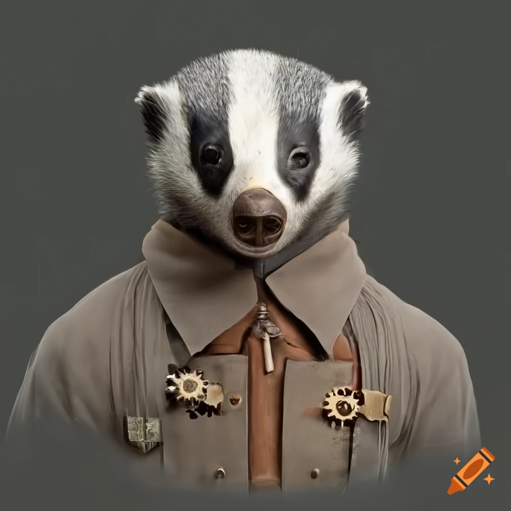 Anthropomorphic badger with a steampunk-style human body and eurasian ...