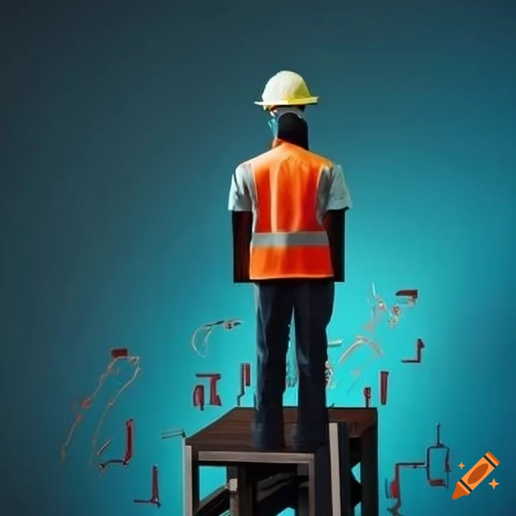 Civil engineer on a tower with safety dress on Craiyon