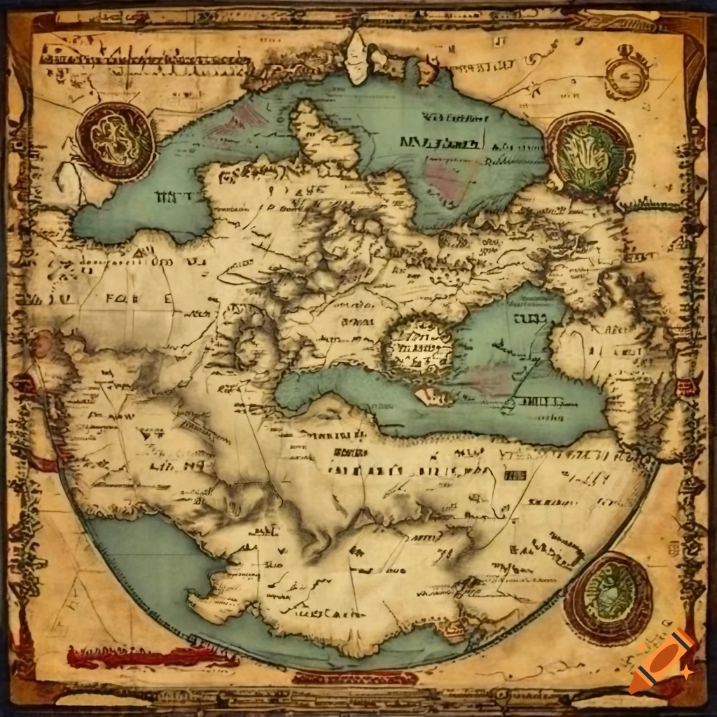 Antique fantasy map illustration on Craiyon