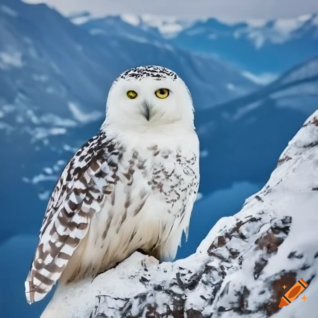 Snow owl in the mountains on Craiyon