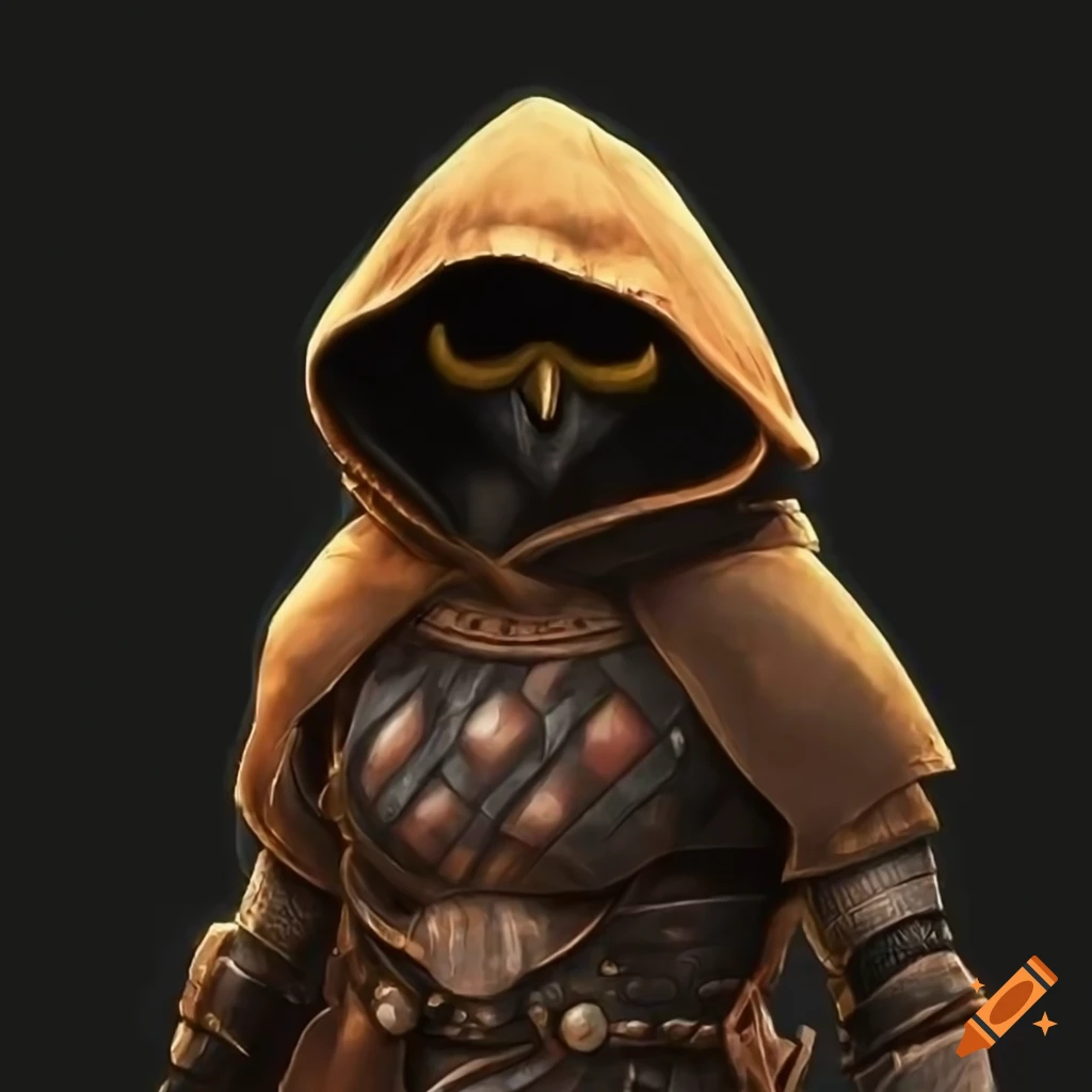 Owl ranger in hood and leather armor on Craiyon