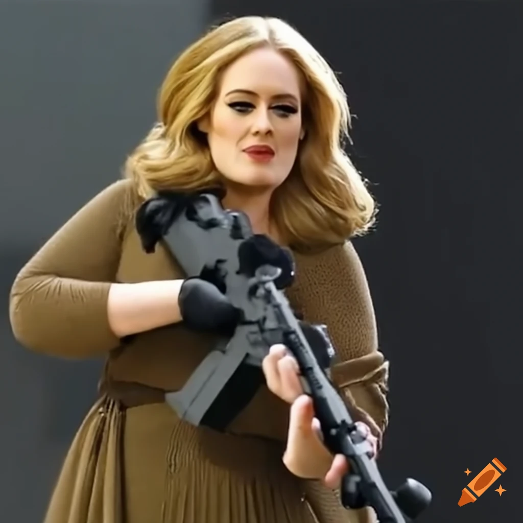 Adele shopping with a sniper at walmart on Craiyon