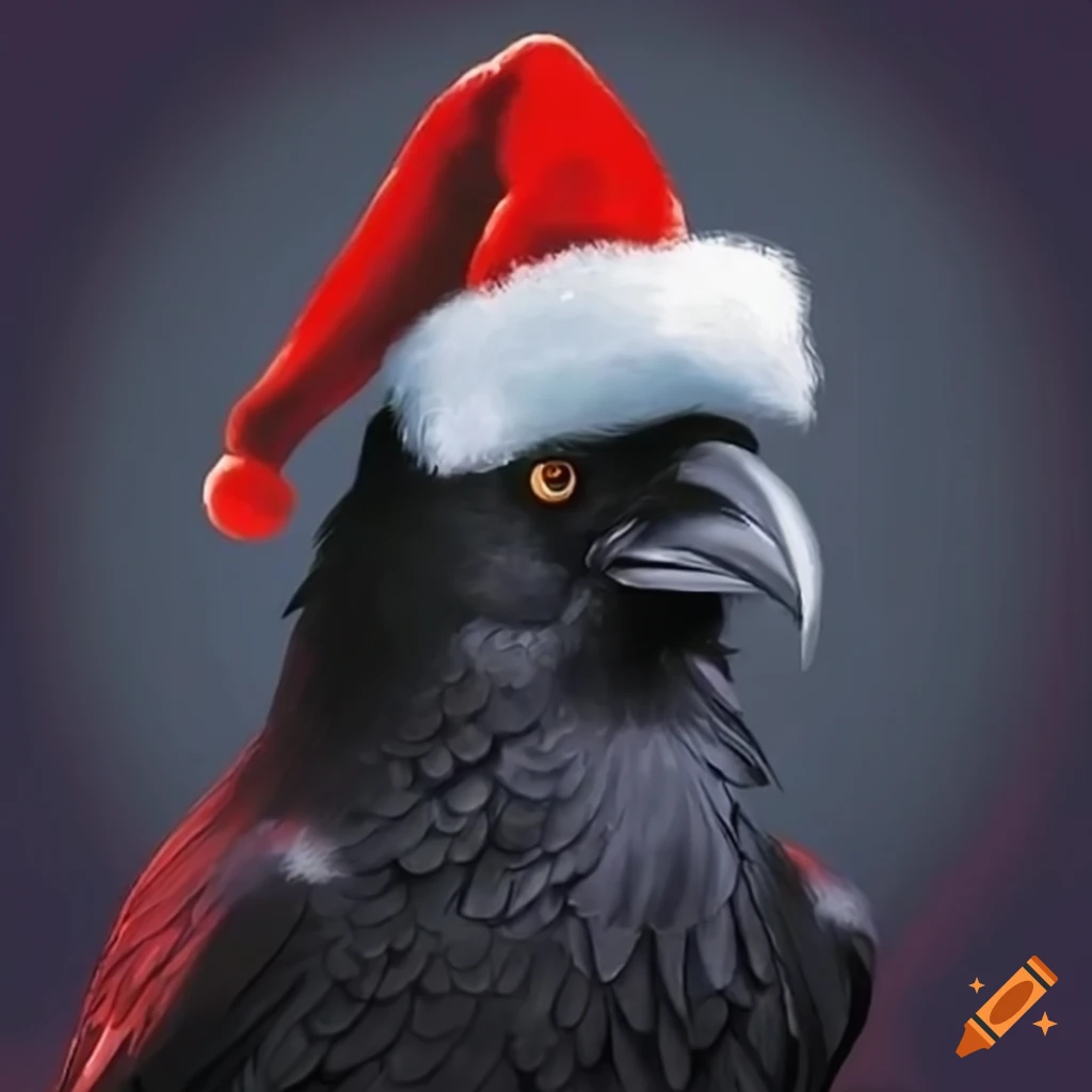 Raven wearing a santa hat on Craiyon