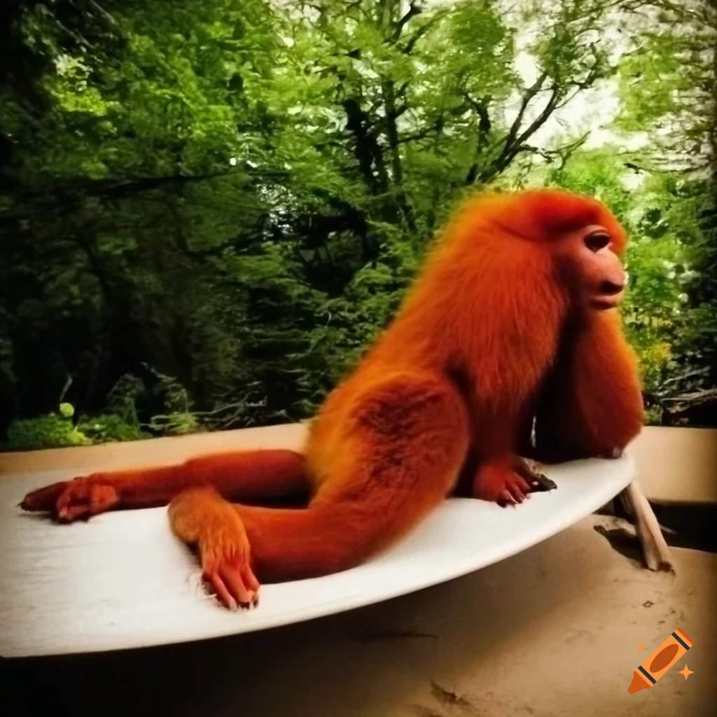 Red monkey near the river in new york on Craiyon