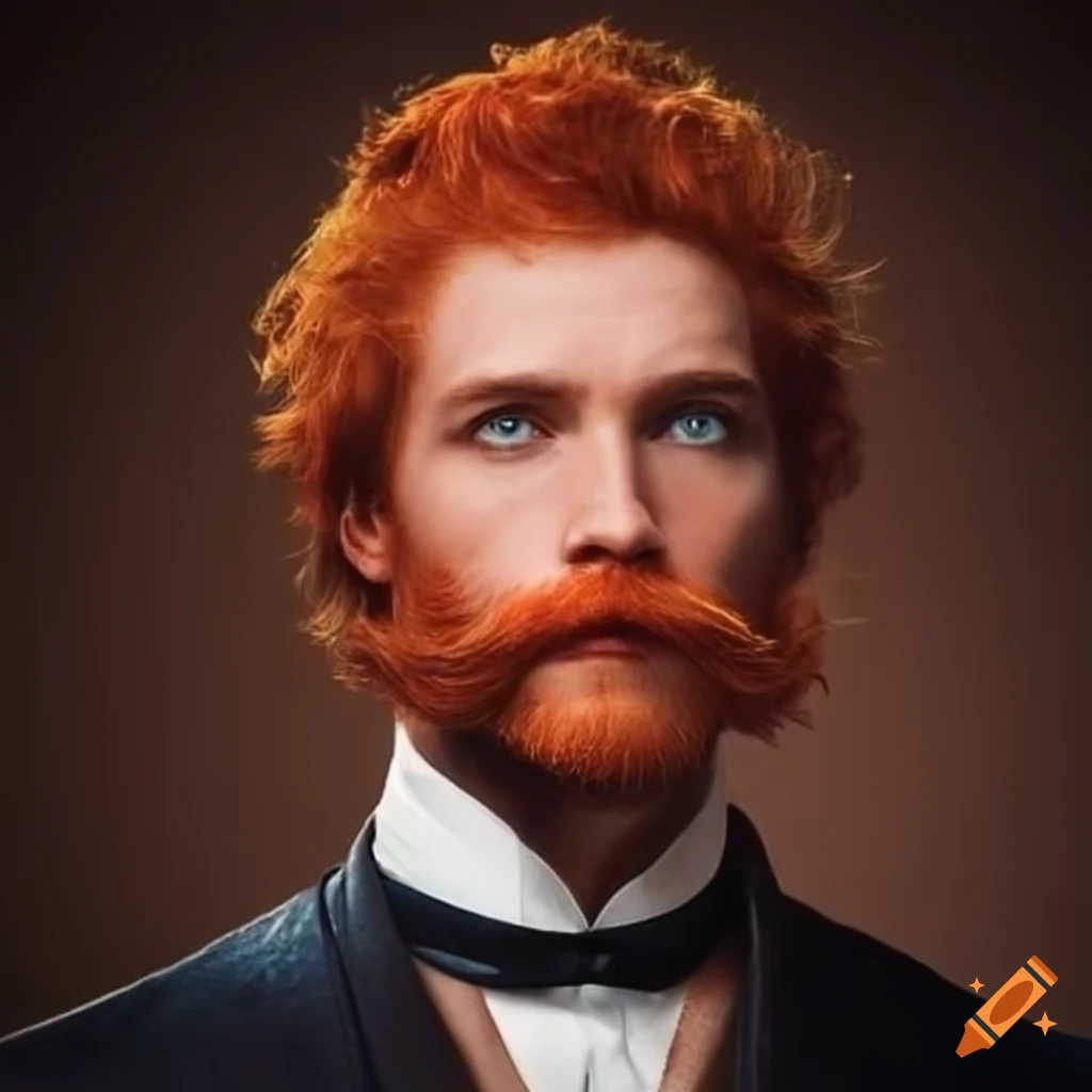 Portrait of a noble man with red hair and deep blue eyes on Craiyon