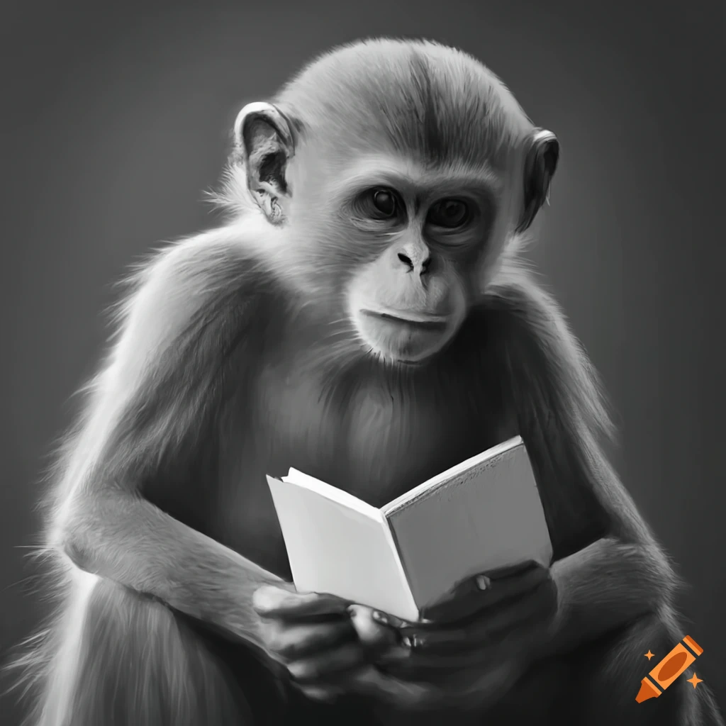 Monkey reading manga in a cozy room on Craiyon