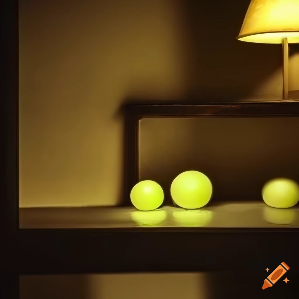 Arrangement of unique solid objects on shelf in old dark hotel room on ...