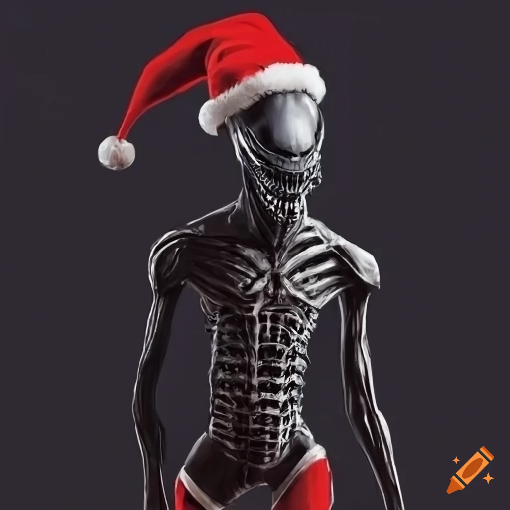 Xenomorph wearing a santa suit on Craiyon