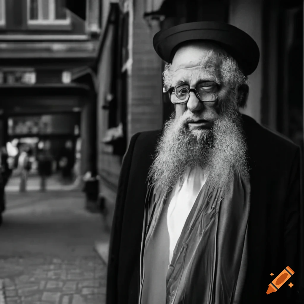 Rabbi elisha halberstam walking on the streets in poland on Craiyon