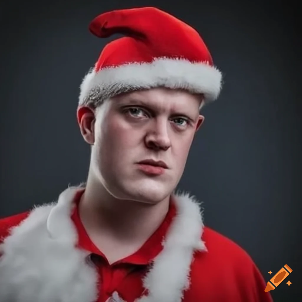 Michael van gerwen wearing a santa suit on Craiyon