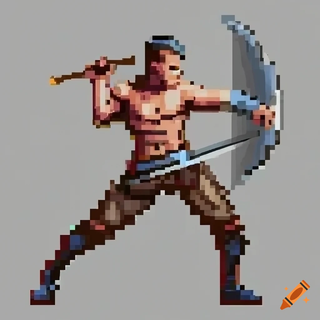 Fit man performing sword attack in sprite sheet on Craiyon