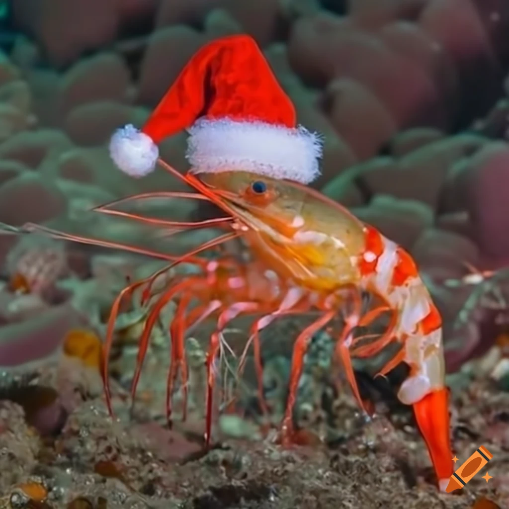 Flaming shrimp wearing a christmas hat on Craiyon
