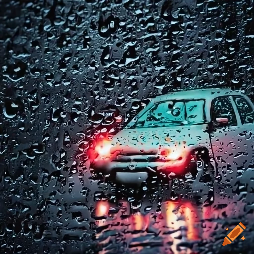 Car driving in the rain on Craiyon