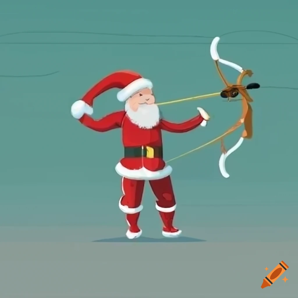 Cartoon santa practicing archery on Craiyon