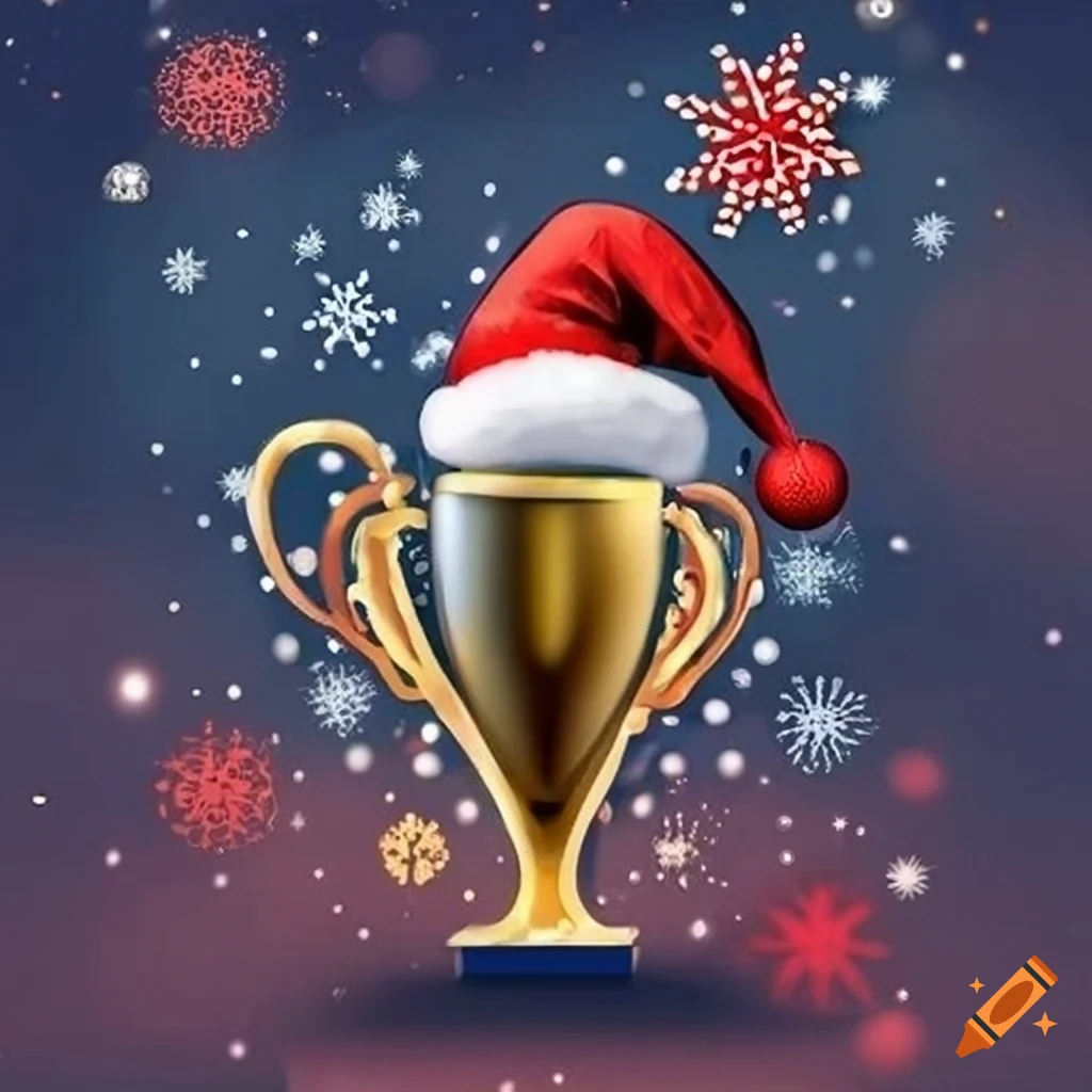 First place christmas themed certificate trophy with santa hat on Craiyon