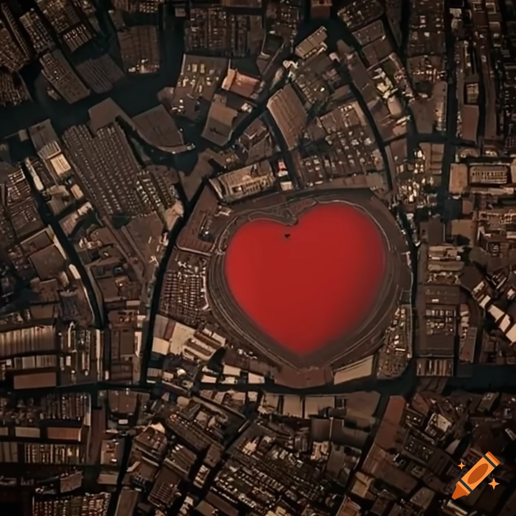 Red heart over a city on a map with gps coordinates on Craiyon