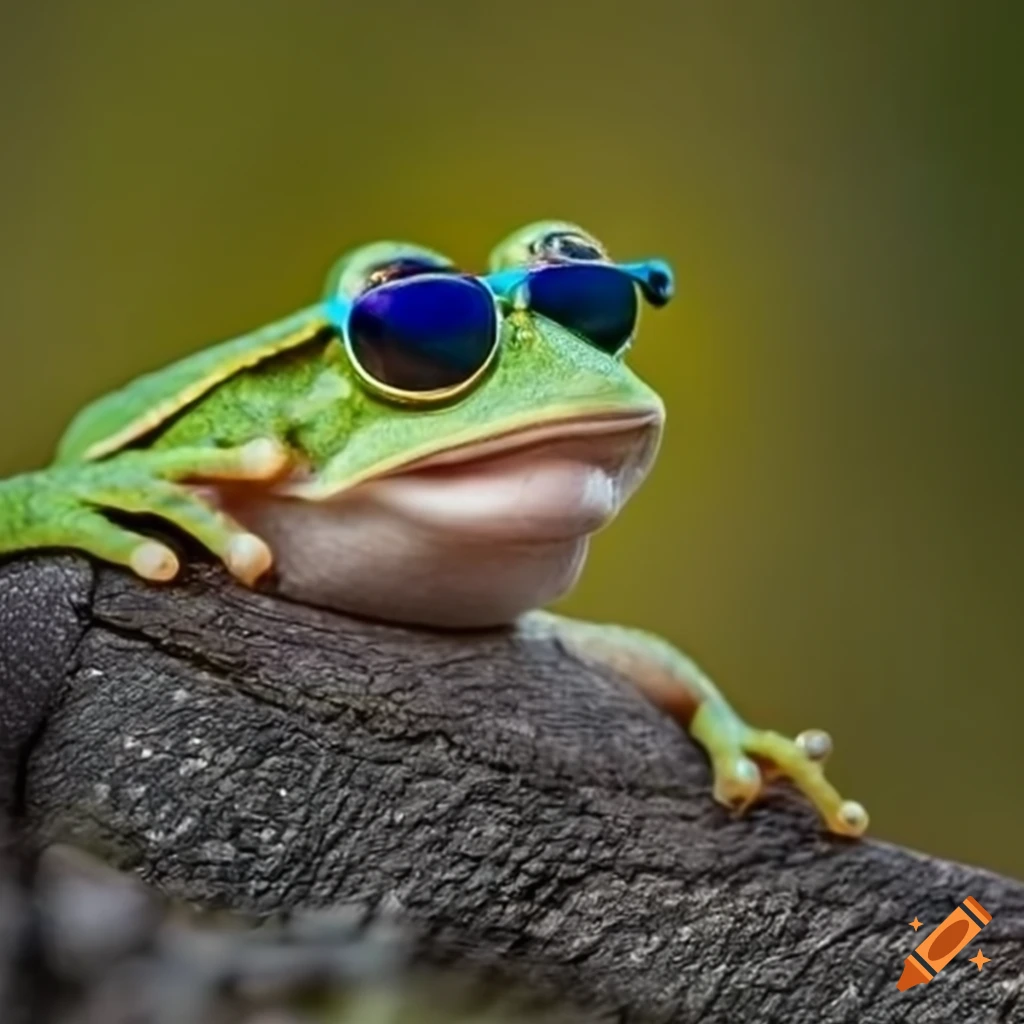 Cool frog with sunglasses looking to the right on Craiyon