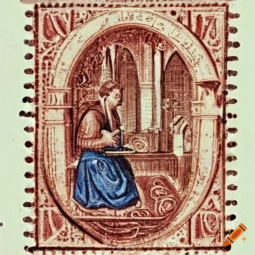 Medieval postage stamp on Craiyon