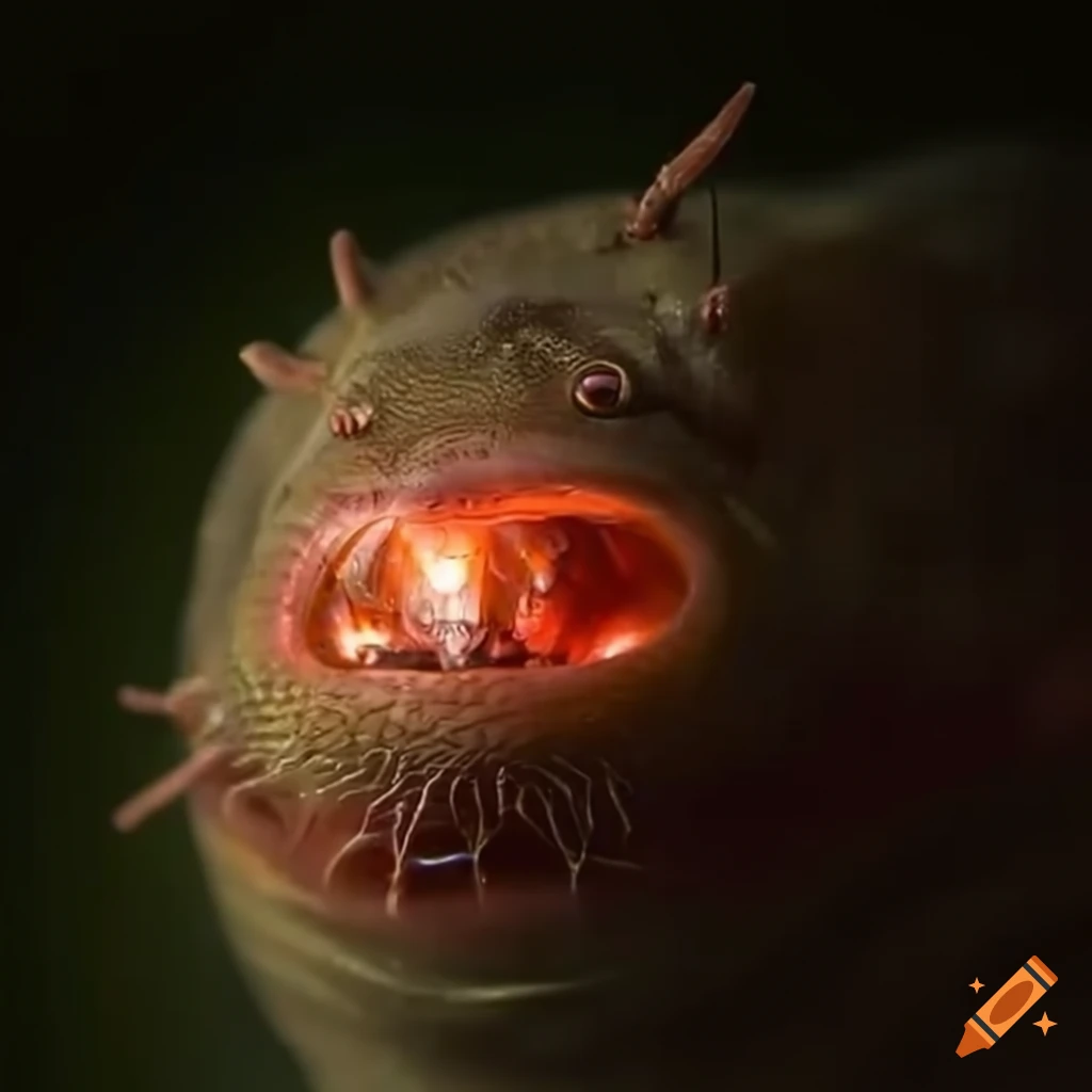 Strange creature with long arms and fangs holding a glowing orb on Craiyon