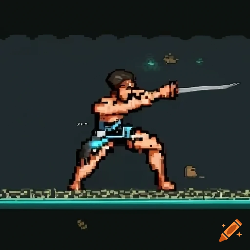 Athletic man performing a sword attack in a sprite sheet on Craiyon