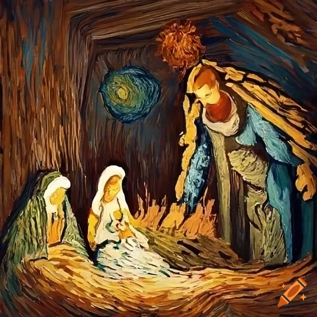 Nativity scene painted in the style of van gogh on Craiyon
