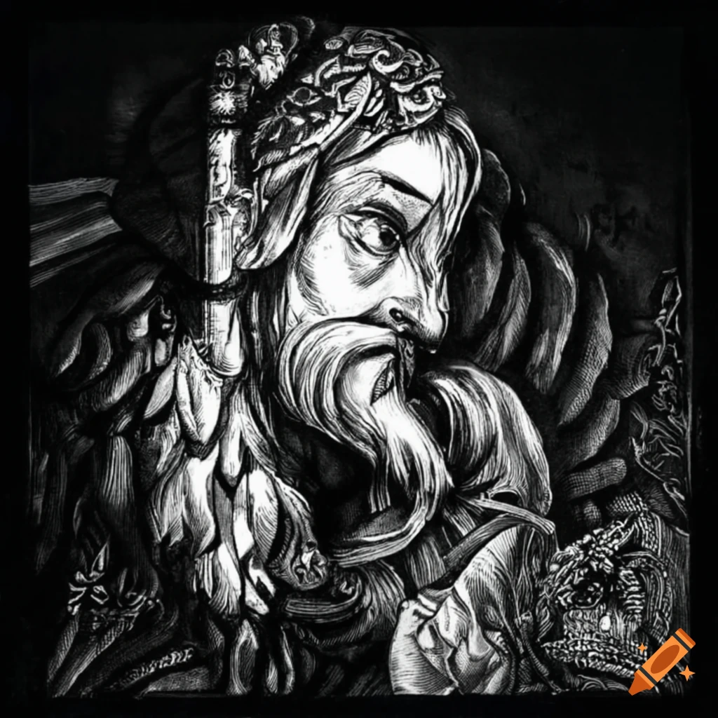 Gravure of king clovis with the moon in the background on Craiyon