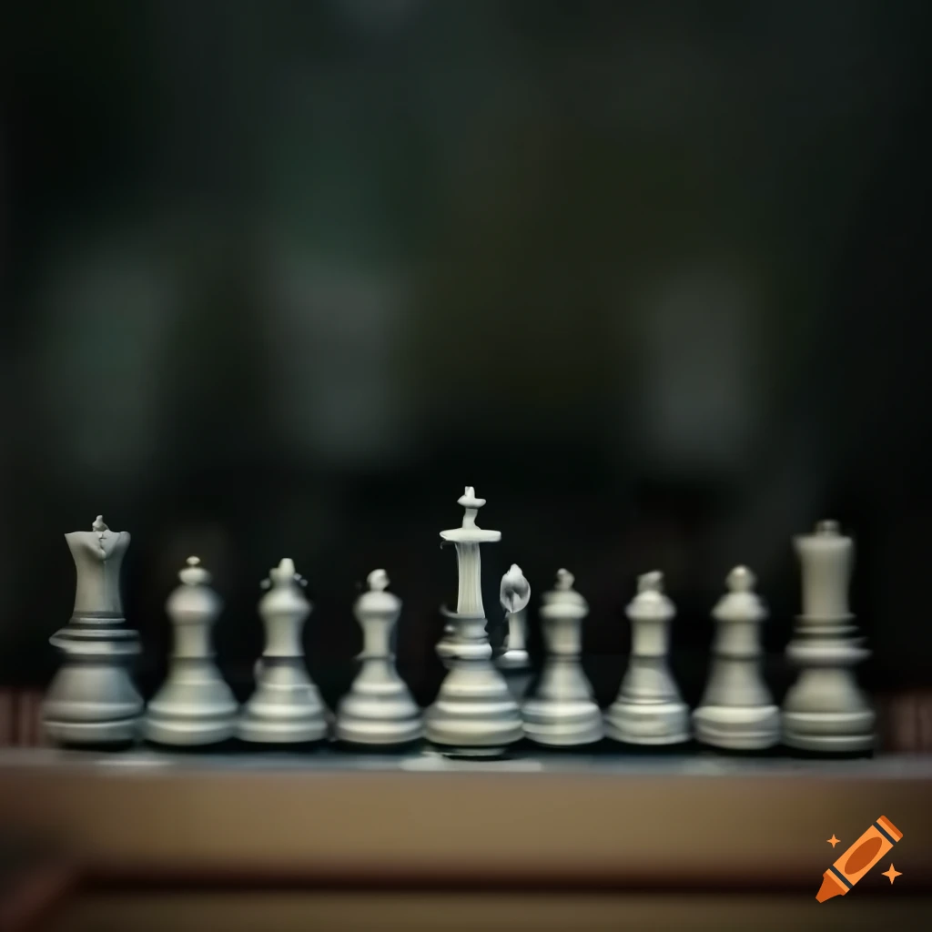 Hyperrealistic ornate chess pieces in silhouette and shadows on chess ...
