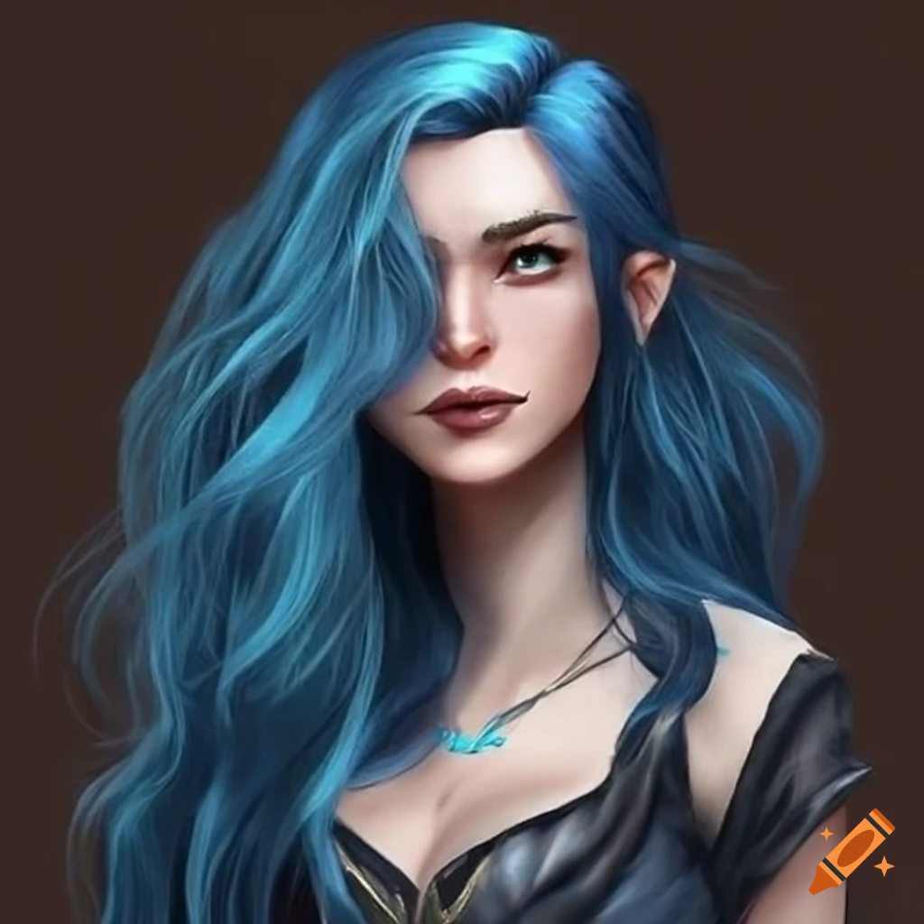 Portrait of a wise 25 year old wizard with deep blue long hair on Craiyon