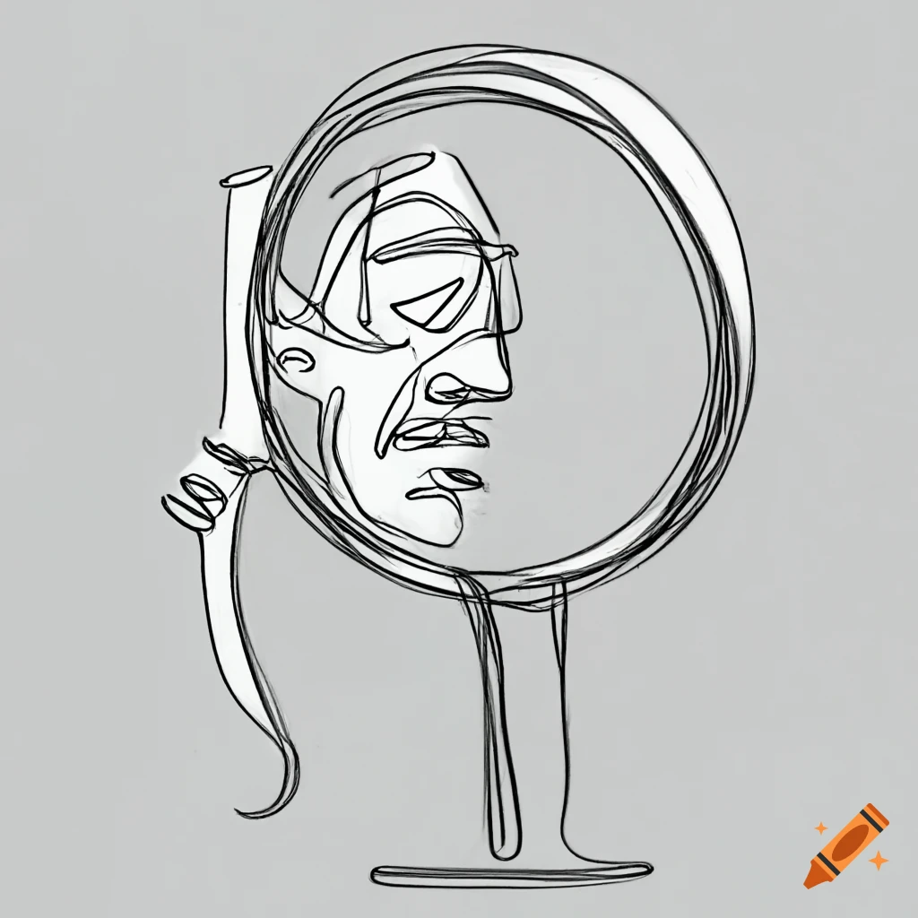 Continuous line pencil sketch of an argument in front of a mirror on ...