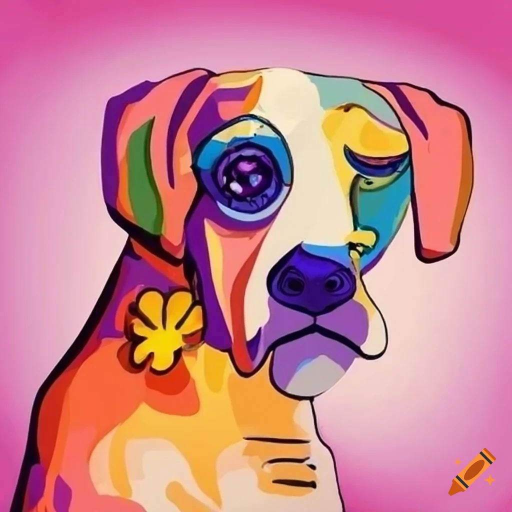Dog and flower in the style of pablo picasso on Craiyon