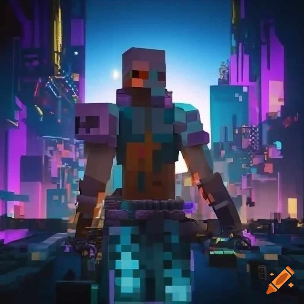 Minecraft in cyberpunk 2077 world on Craiyon